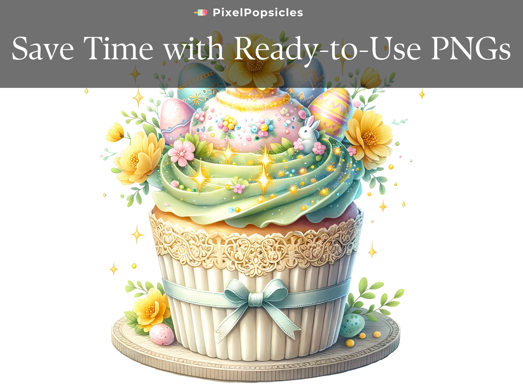 16 Glittering Easter Cupcake Clipart Png , Watercolor Cupcake Set ...