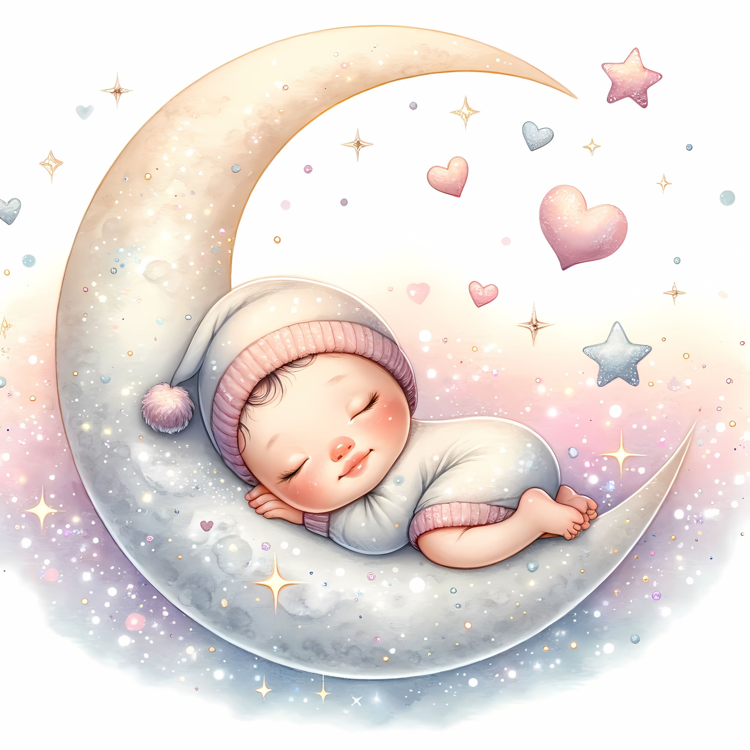 10 Sweet Dreams Baby, Watercolor Clipart Jpg, Newborn Children, Girl ...