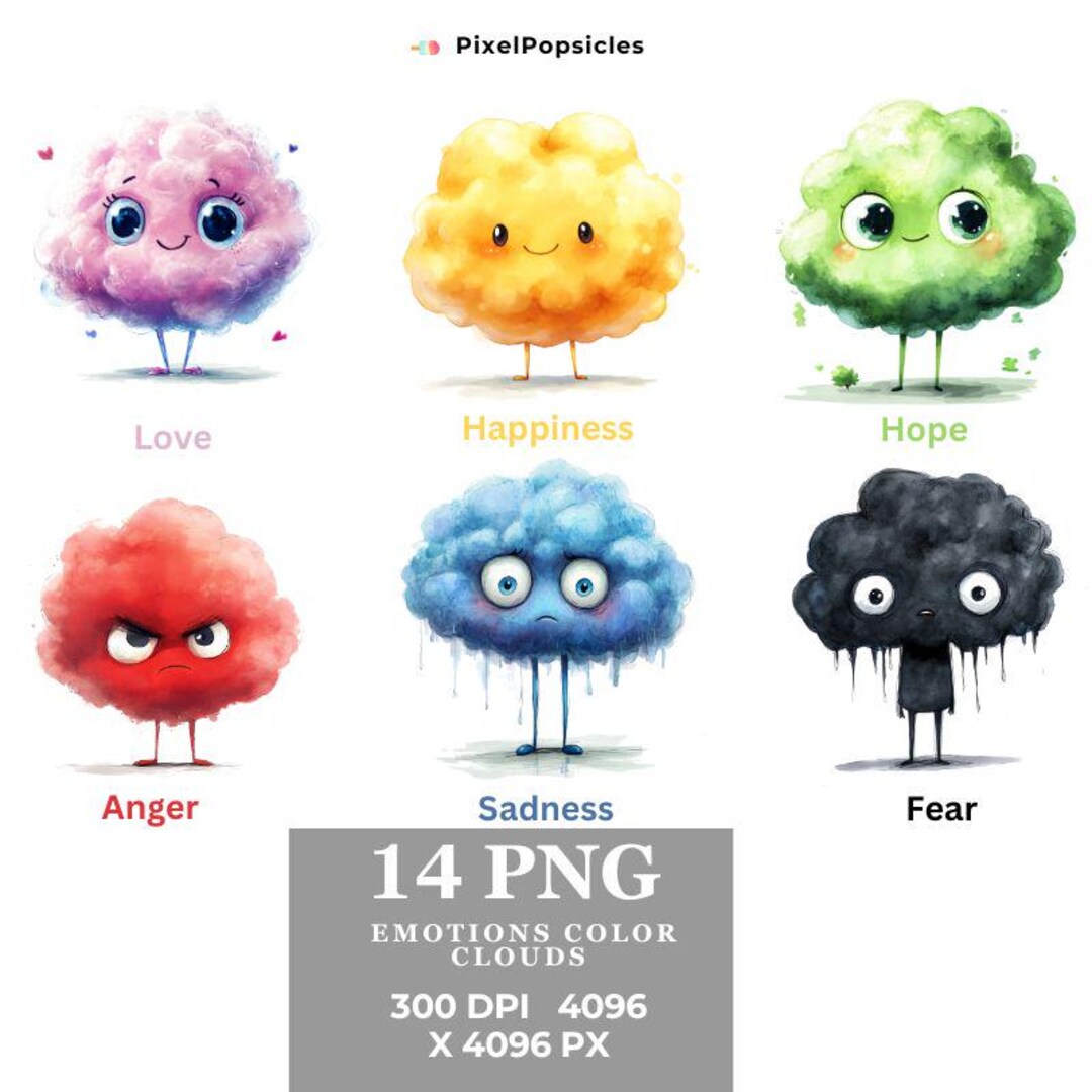 14 Kids Emotions Color Clouds Clipart , Feelings Clip Art, Color ...