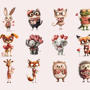 16 Valentines Watercolor Clipart PNG Bundle,love Couple Animals, Cute ...