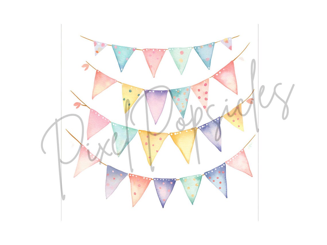 Watercolor Bunting Clipart: Birthday Banner PNG (digital Download) - Etsy