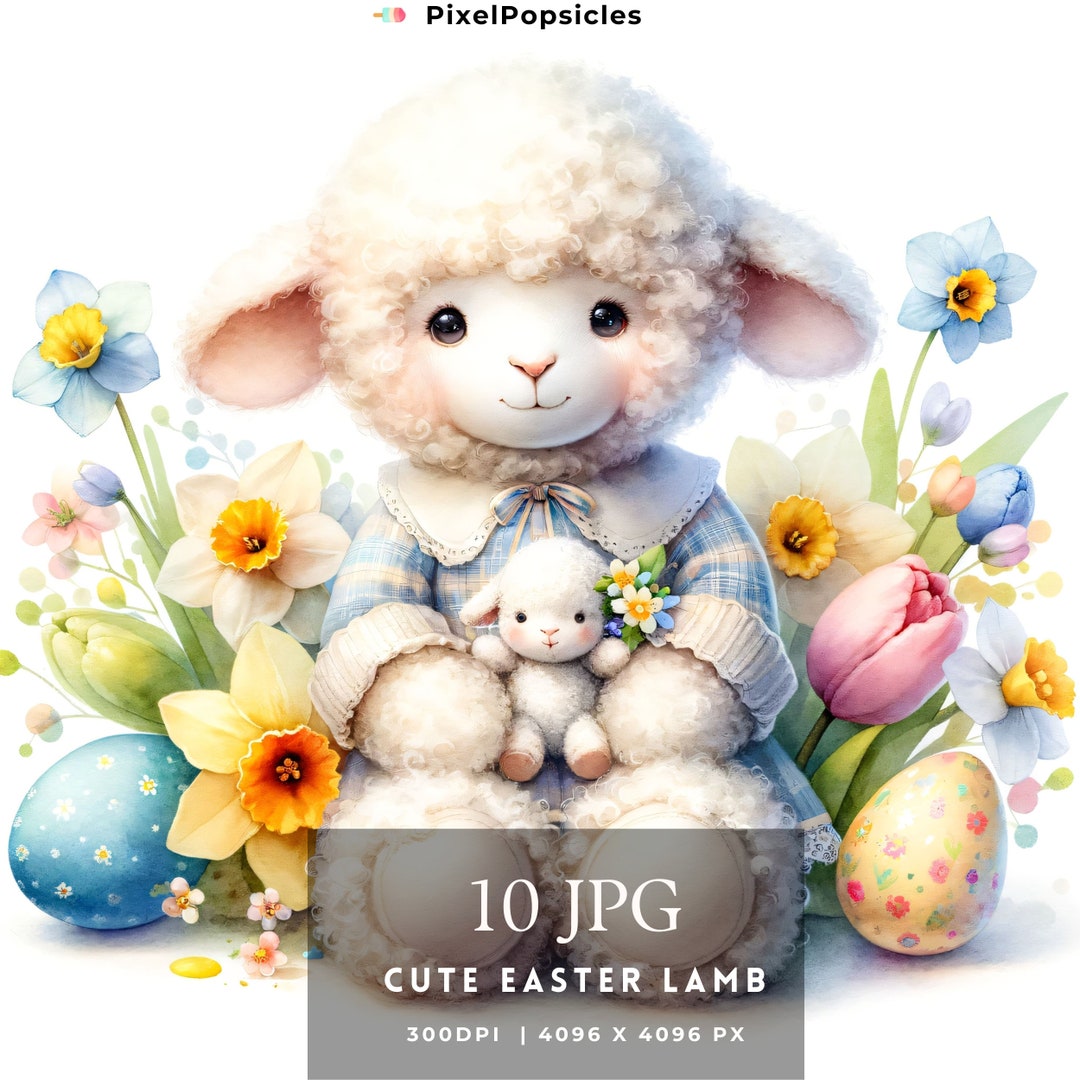 10 Cute Little Lamb JPG, Easter Lamb Clipart JPG, Scrapbooking, Card ...