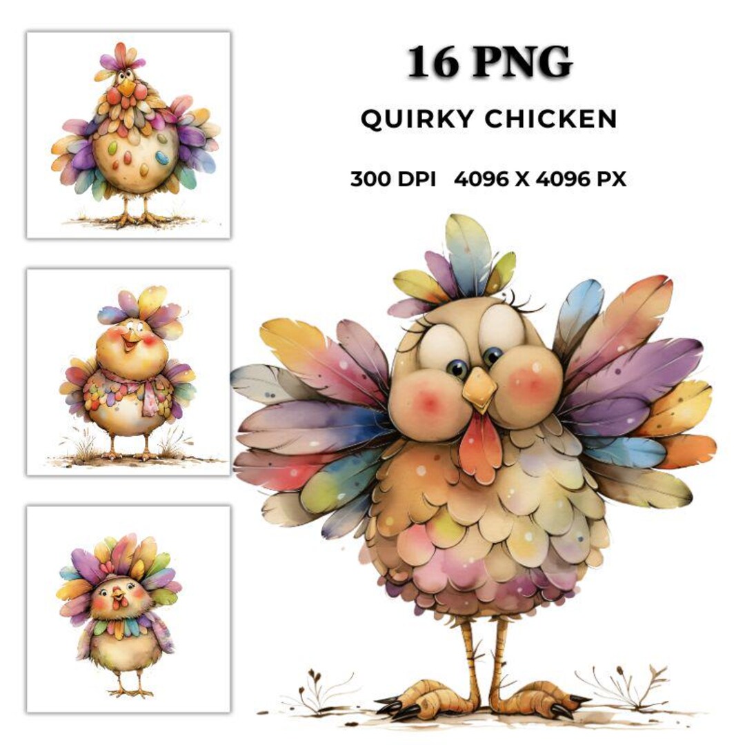 Quirky Chicken Clipart: Whimsical Hen PNG Illustrations (digital ...