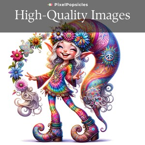 16 Hippie Elves Watercolor PNG, Elves Tie Dye Clipart PNG, Sublimation ...