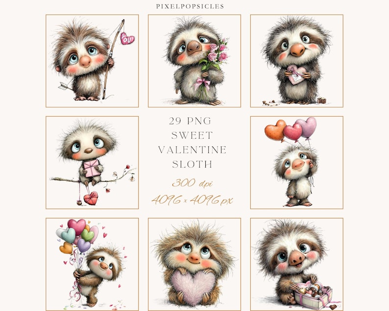 Sweet Valentine Sloth Watercolor Clipart, Hearts, Cookies (digital ...