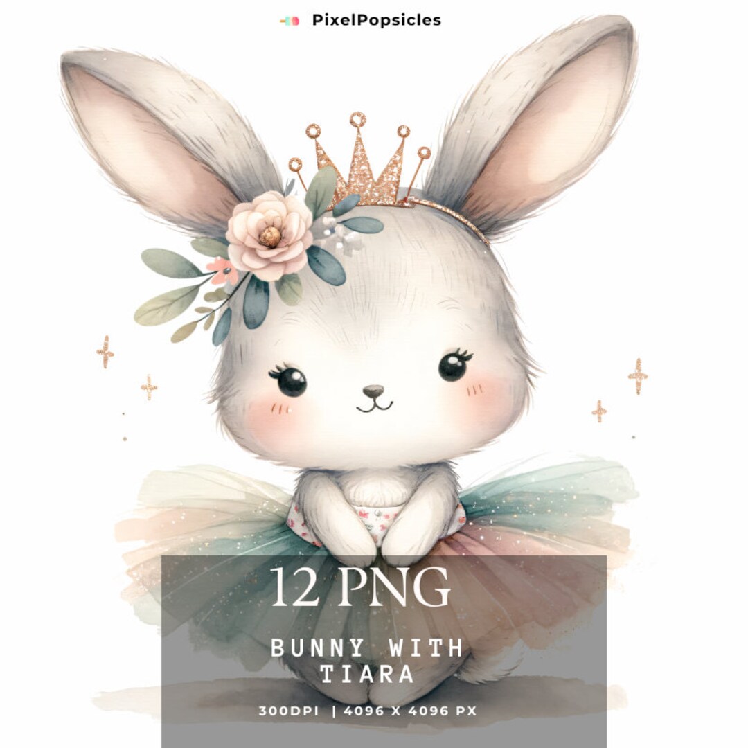 Floral Easter Bunny PNG Clipart: Baby Animal Tiara Graphics (commercial ...