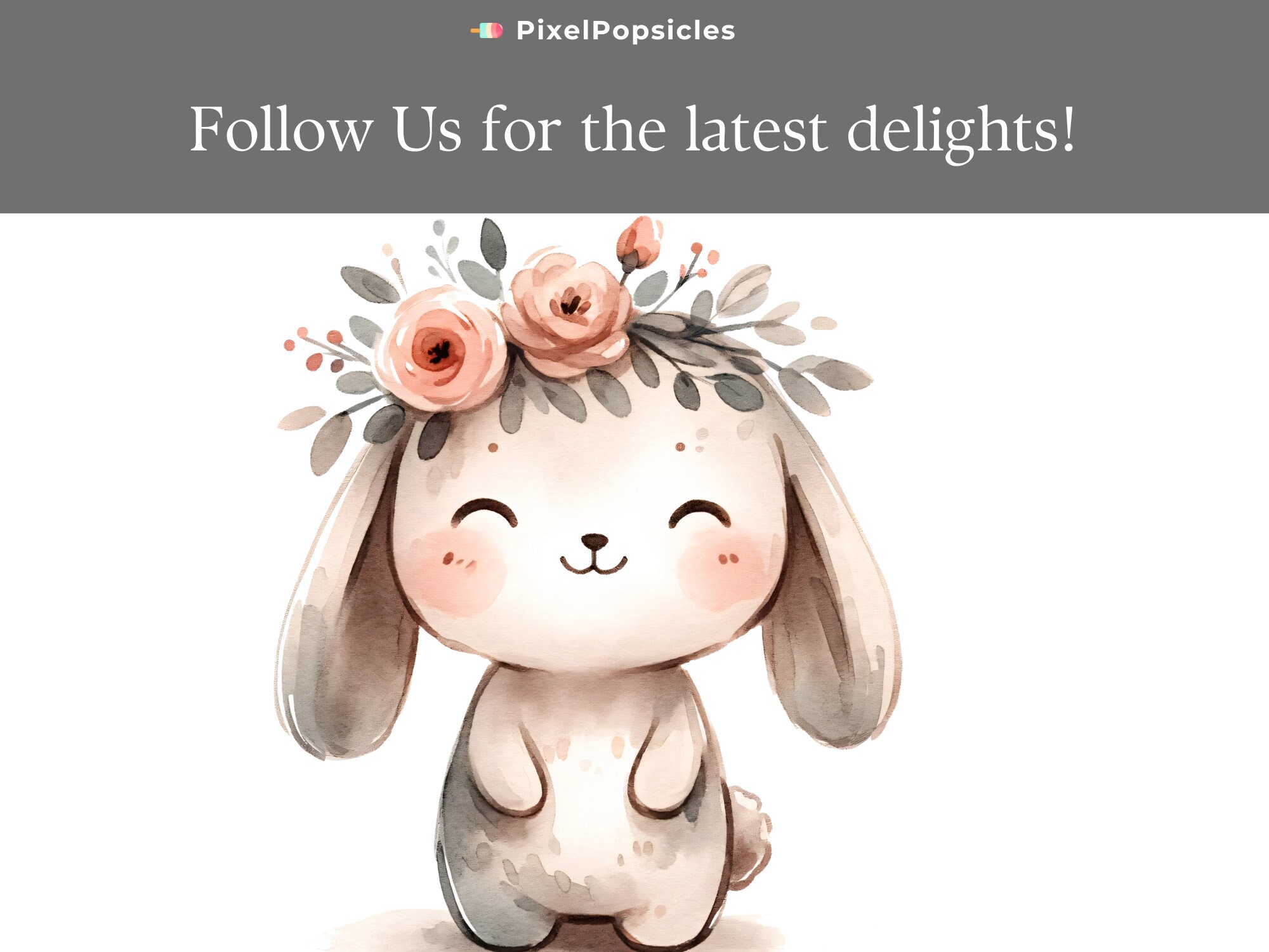Floral Easter Bunny PNG Clipart: Spring Nursery Decor (commercial Use ...
