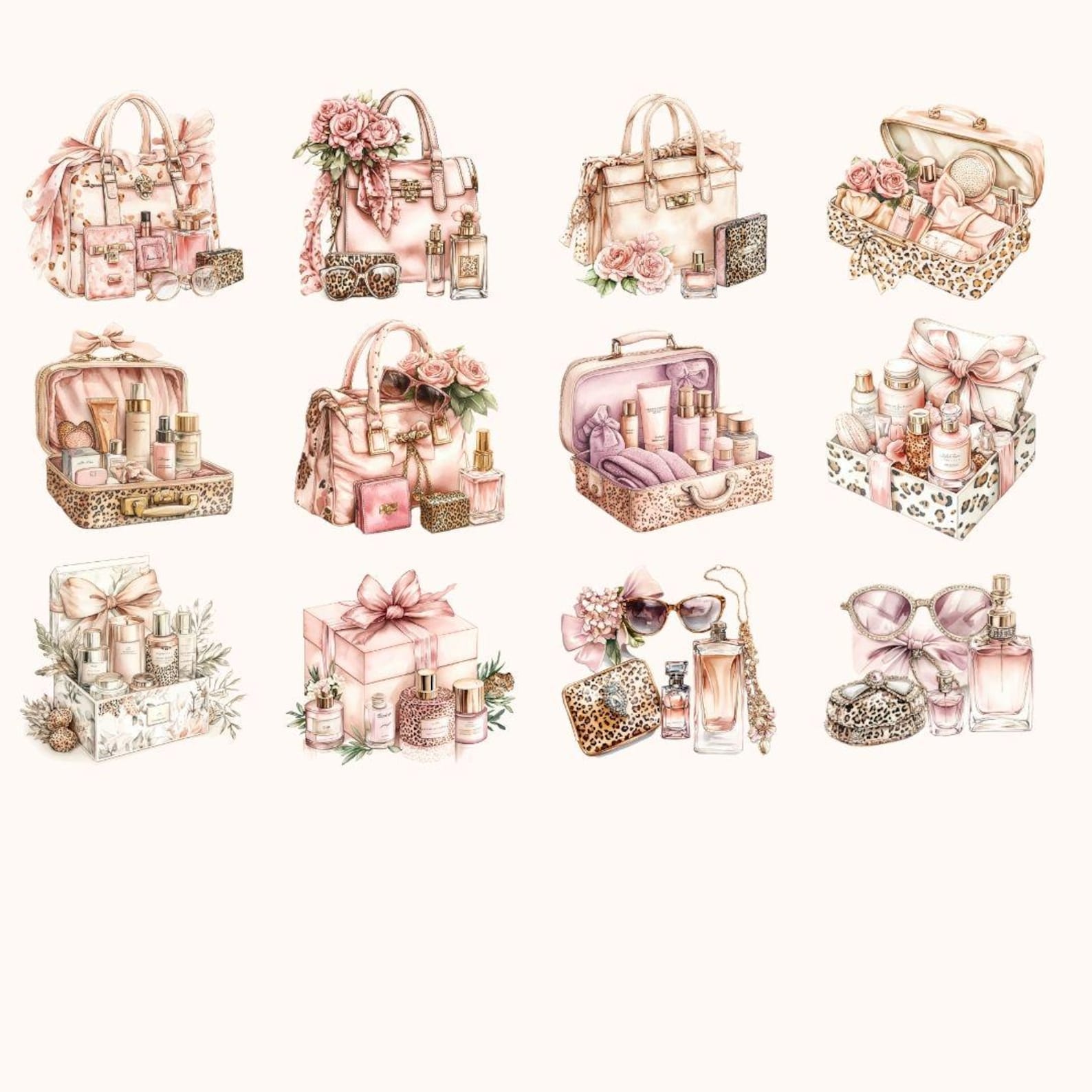 Glamorous Perfume Accessories Clipart: Watercolor Fashion Illustration ...