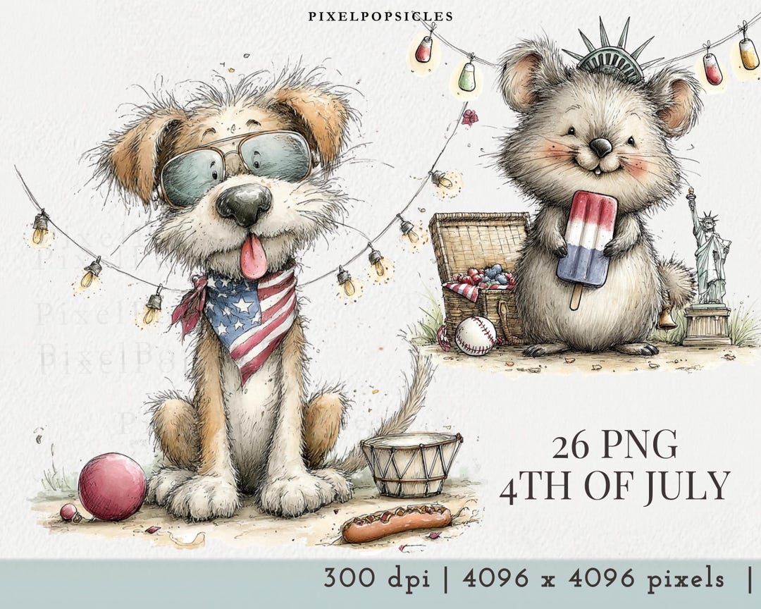 Patriotic Dog Mouse Clipart Bundle, Funny Independence Day Graphics ...