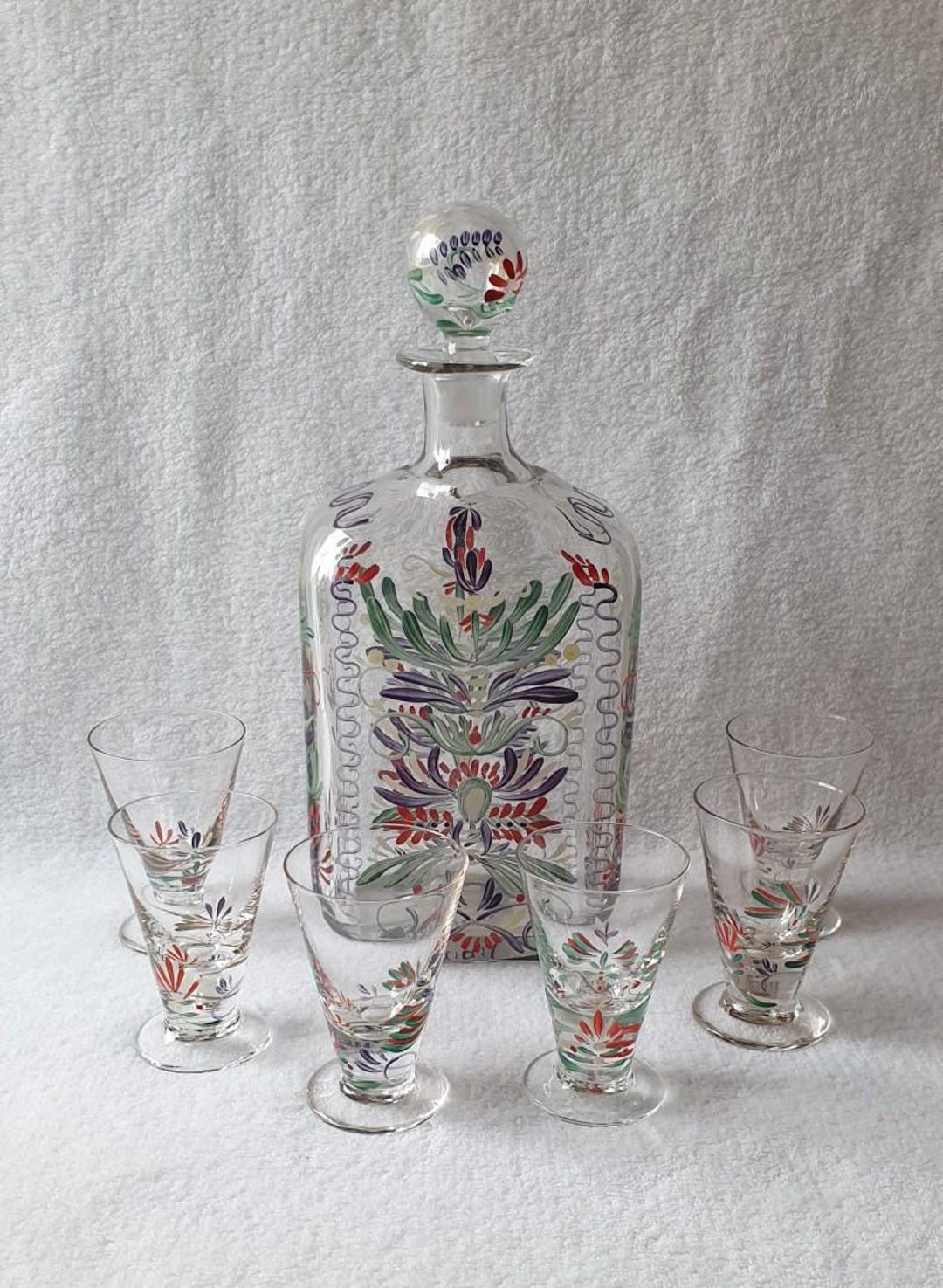 Rare Vintage Iittala 1946 Hand-painted Snaps Set – Decanter & 6 Glasses ...