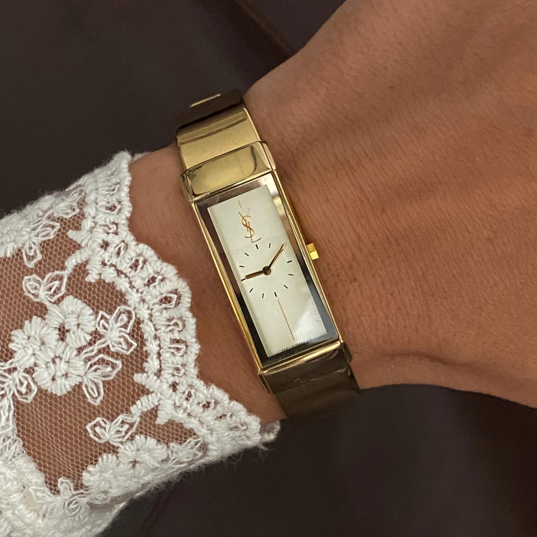 YSL Vintage Gold Bangle Watch Rectangular Dial Yves Saint Laurent - Etsy