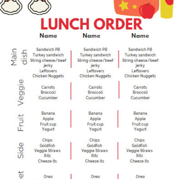 Kids Lunches Menu - Etsy