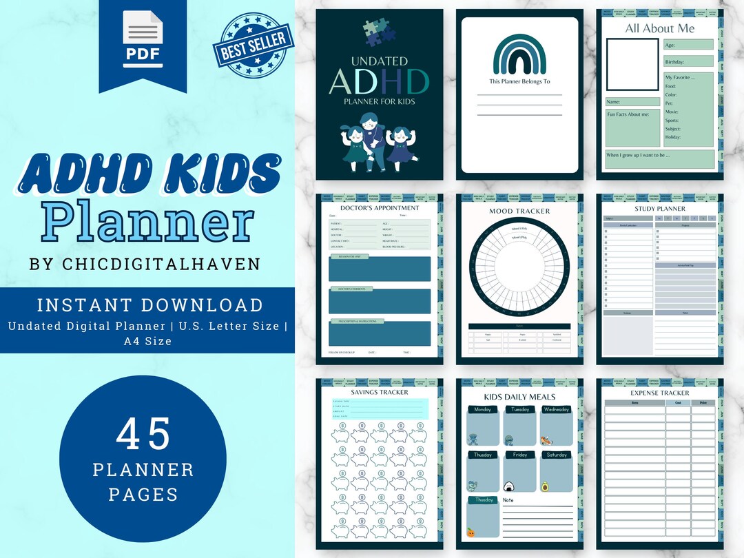 ADHD Digital Planner for Kids, Ultimate Adhd Bundle, Undated Daily ...