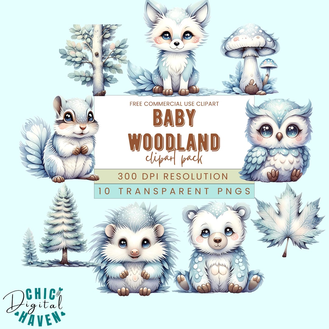Baby Blue Woodland Animals Clipart Bundle, Cute Nursery Art Bear, Fox ...