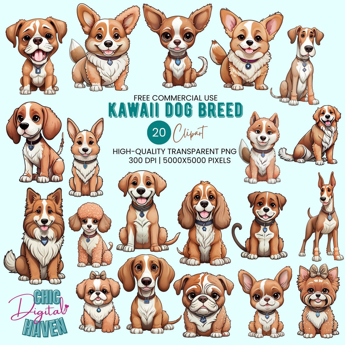 Kawaii Dog Clipart, Trendy PNG, Sublimation Design, Digital Download ...