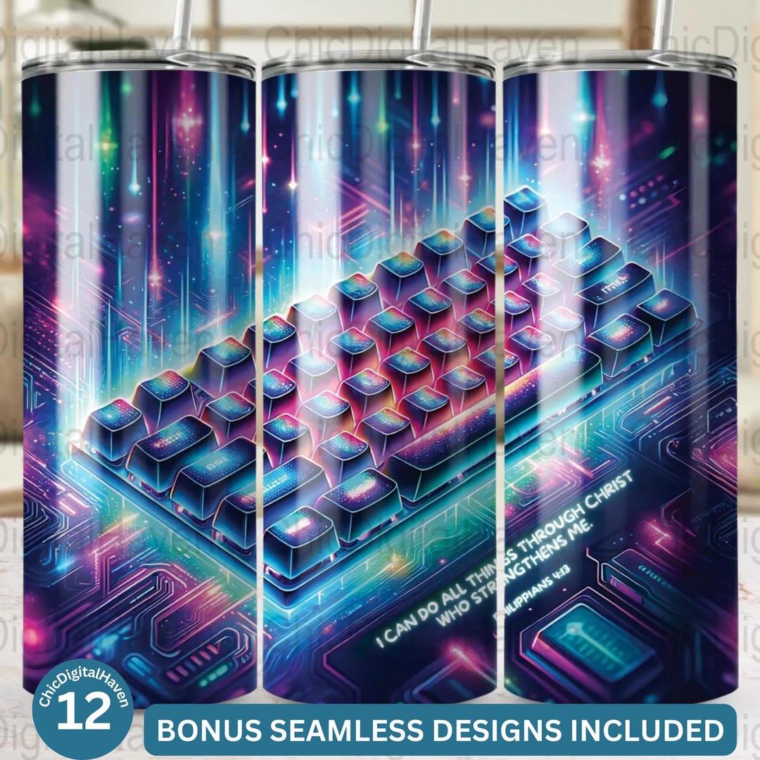 Unique Bible Wrap Neon Keycaps Philippians 4 13 Christian Tumbler PNG ...