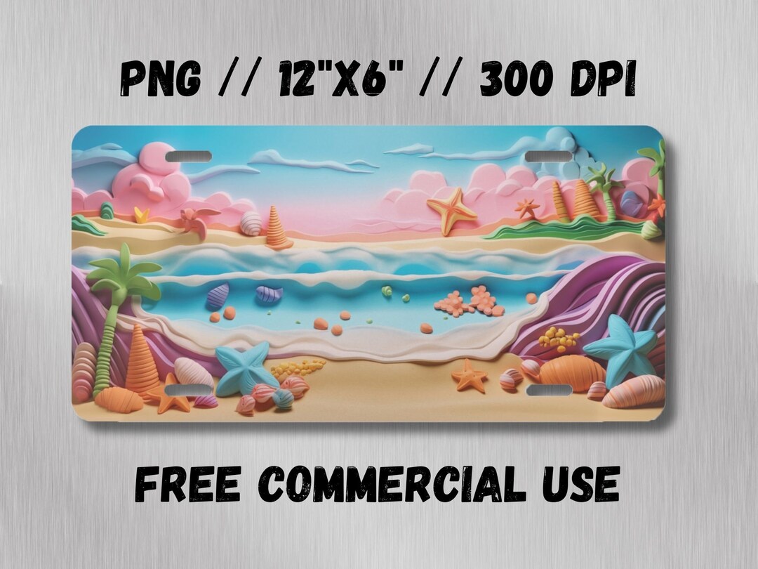 3D Beach Scene PNG License Plate Sublimation Design Instant Digital ...