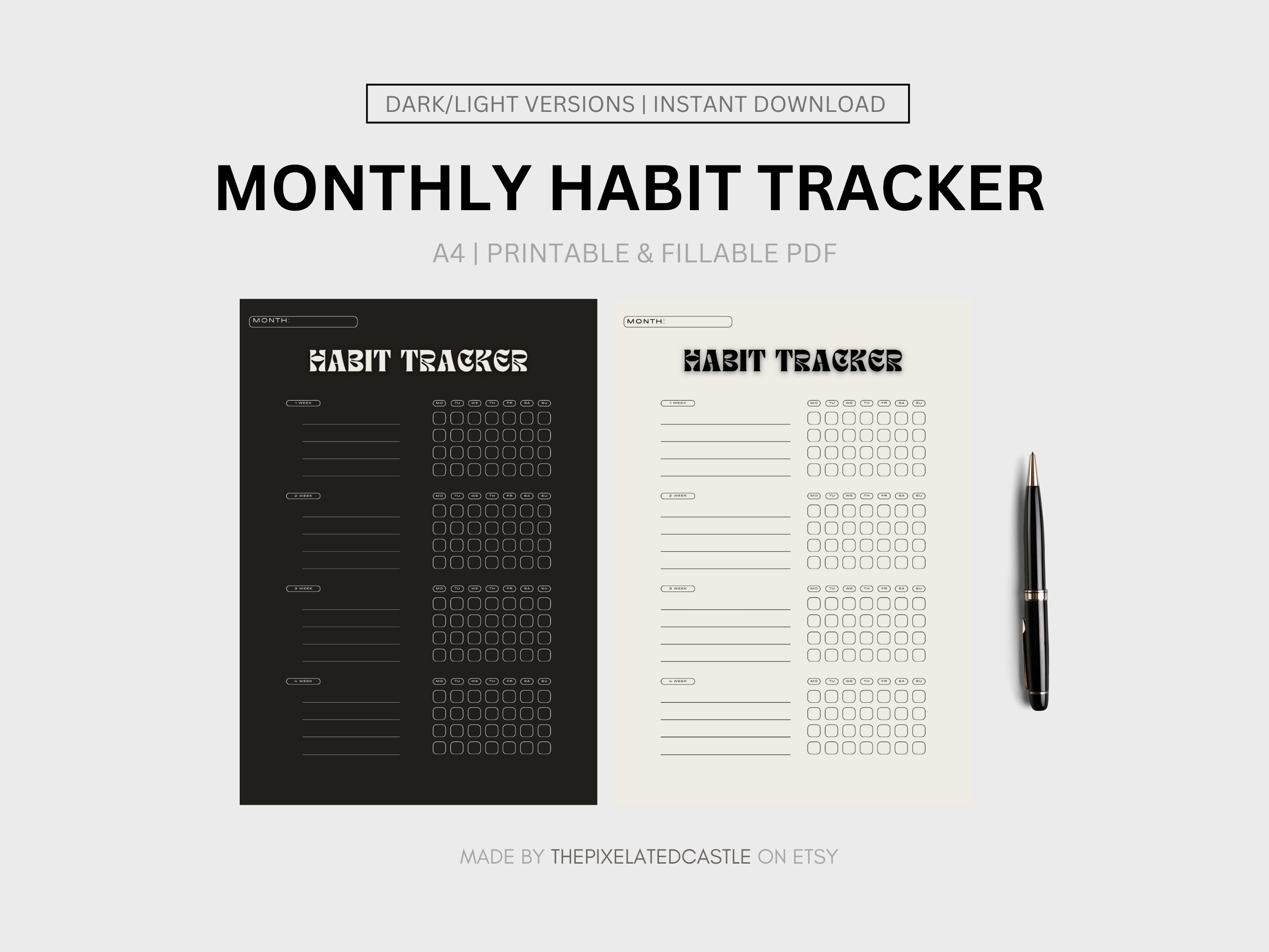Monthly Habit Tracker, Printable, Portrait, Habit Tracker Template, A4 ...