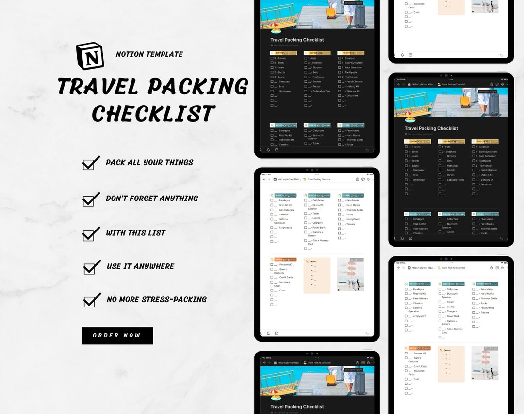 All-in-one Travel Packing Checklist PDF | Digital Planner Template ...