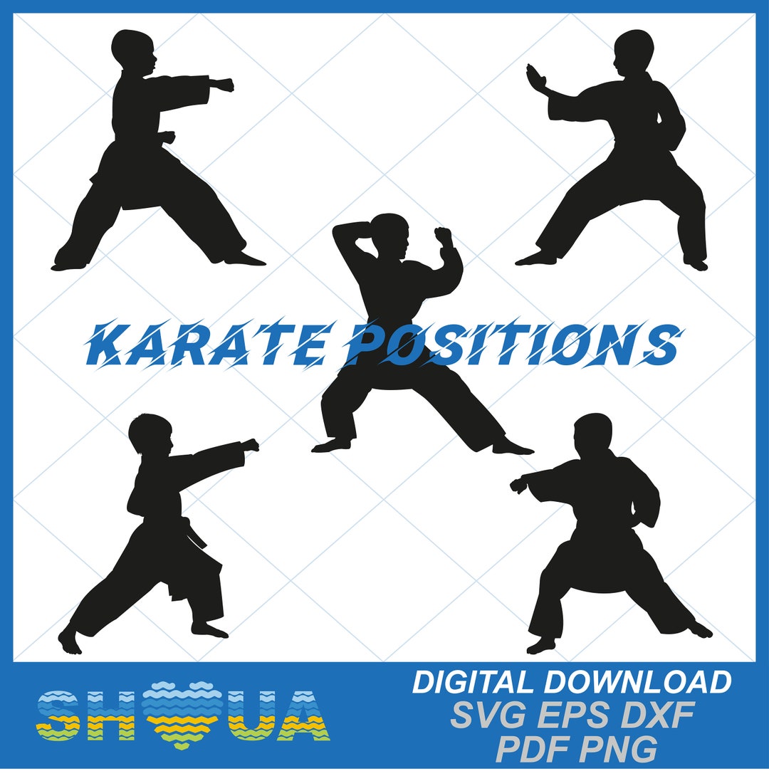 KARATE POSITIONS. Karate Techniques. Silhouette of Karate Fighter ...