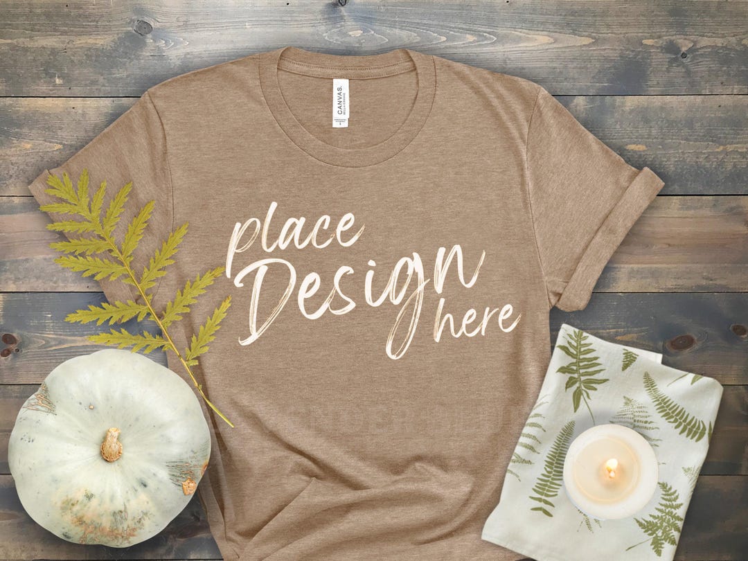 Fall T-shirt Mockup, Autumn T-shirt Mockup, Heather Tan Bella Canvas T ...