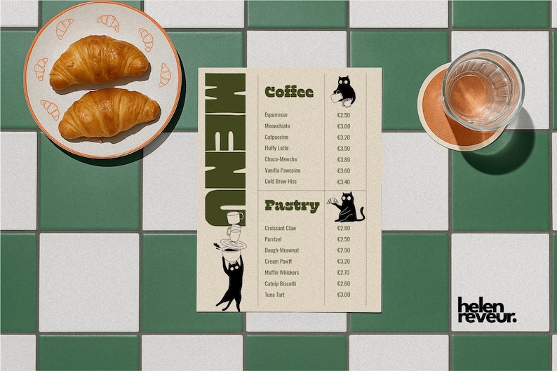 Retro Cat Cafe Menu Template: Funny Coffee Shop Design (A4) (canva ...