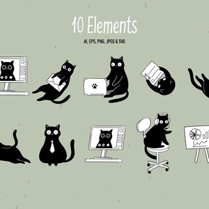 Funny Business Cats Clipart: Office Cat Illustrations (digital Download ...