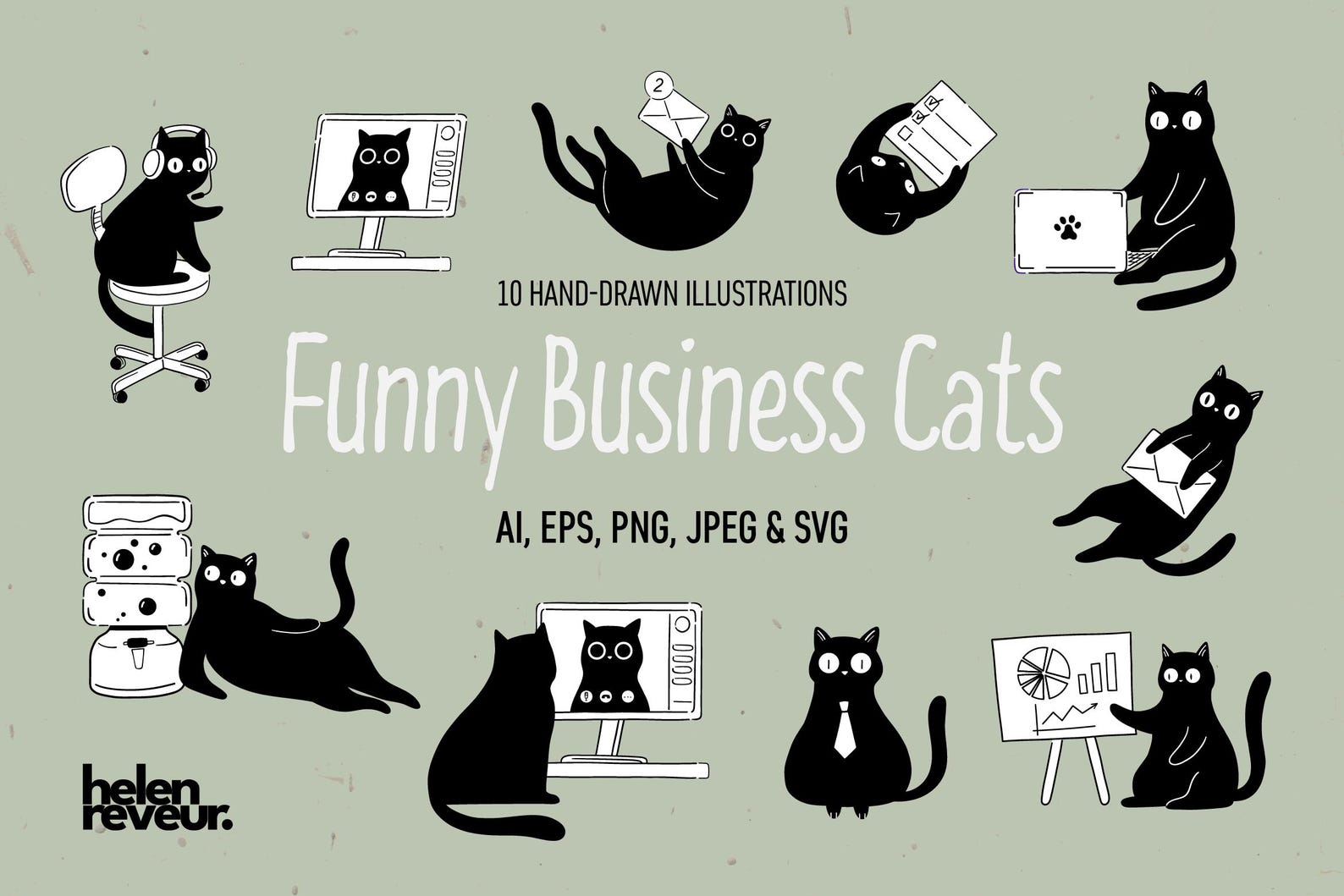 Funny Business Cats Clipart: Office Cat Illustrations (digital Download ...