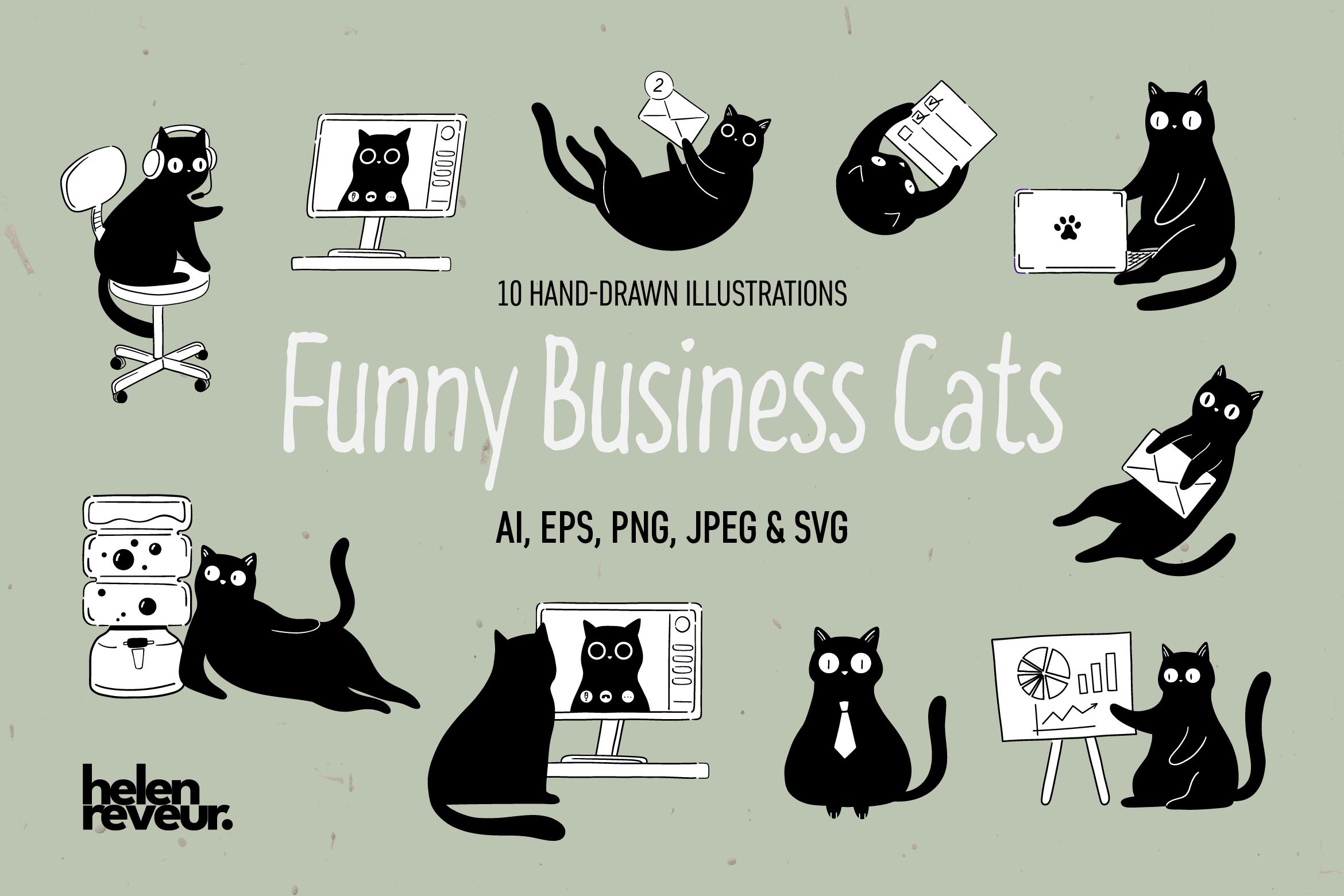 Funny Business Cats Clipart: Office Cat Illustrations (digital Download ...