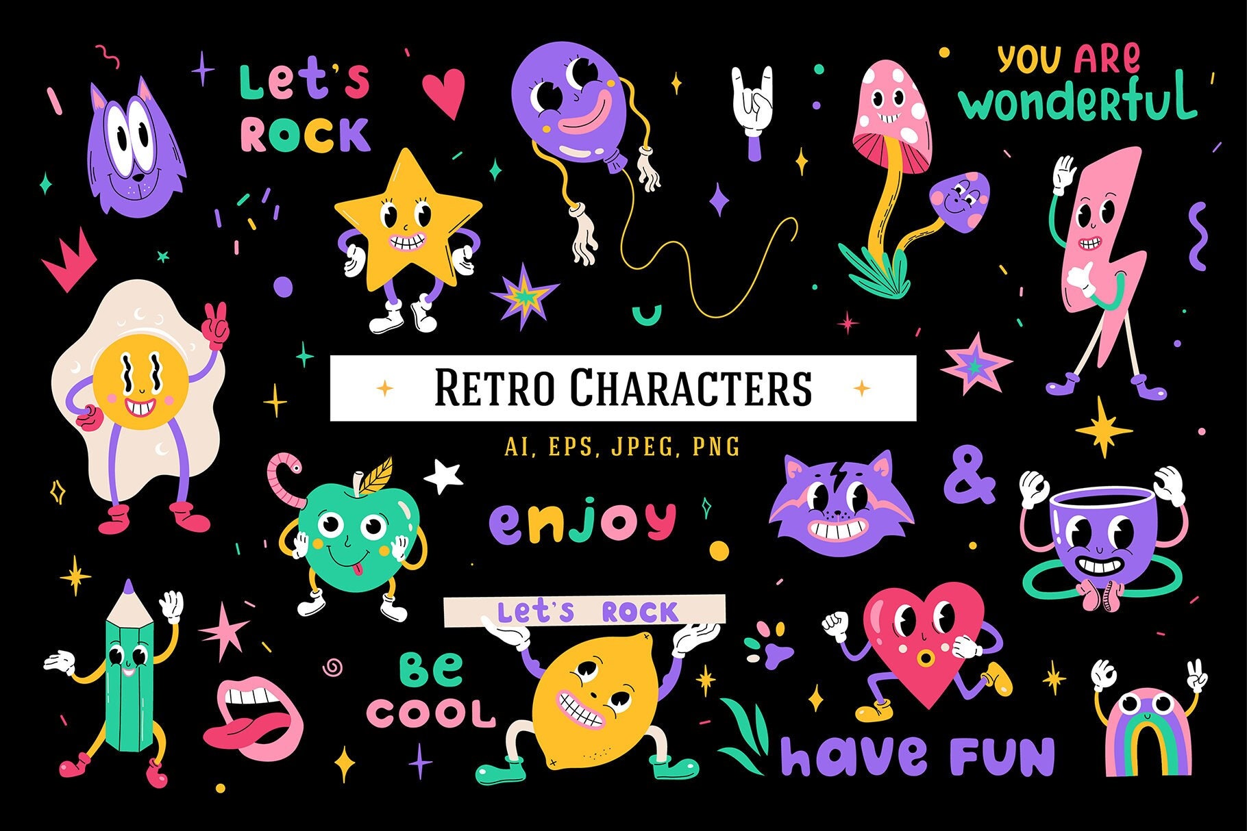 57 Retro Character Designs - Etsy