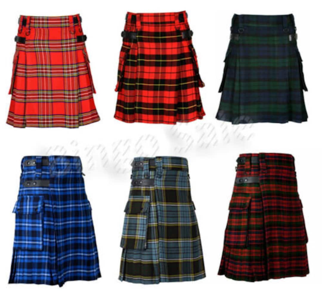 Scottish Handmade Tartan Utility Kilts Highland Mens Tartan 8 Yard Kilts Premium 16 Oz Tartan ...
