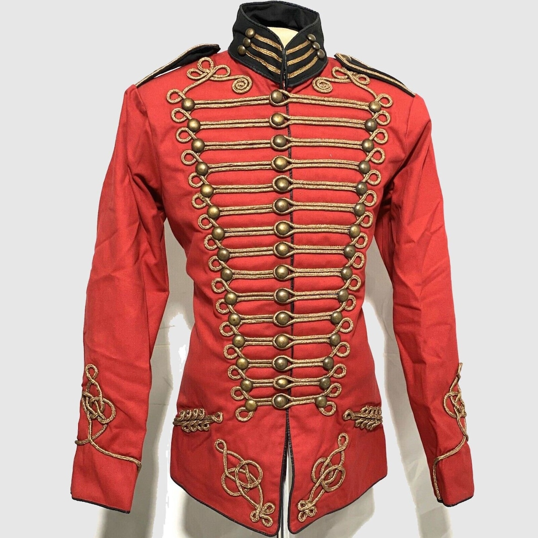 Men's Napoleonic Hussar Jacket Red Tunic Pelisse Pipe Band Jacket ...