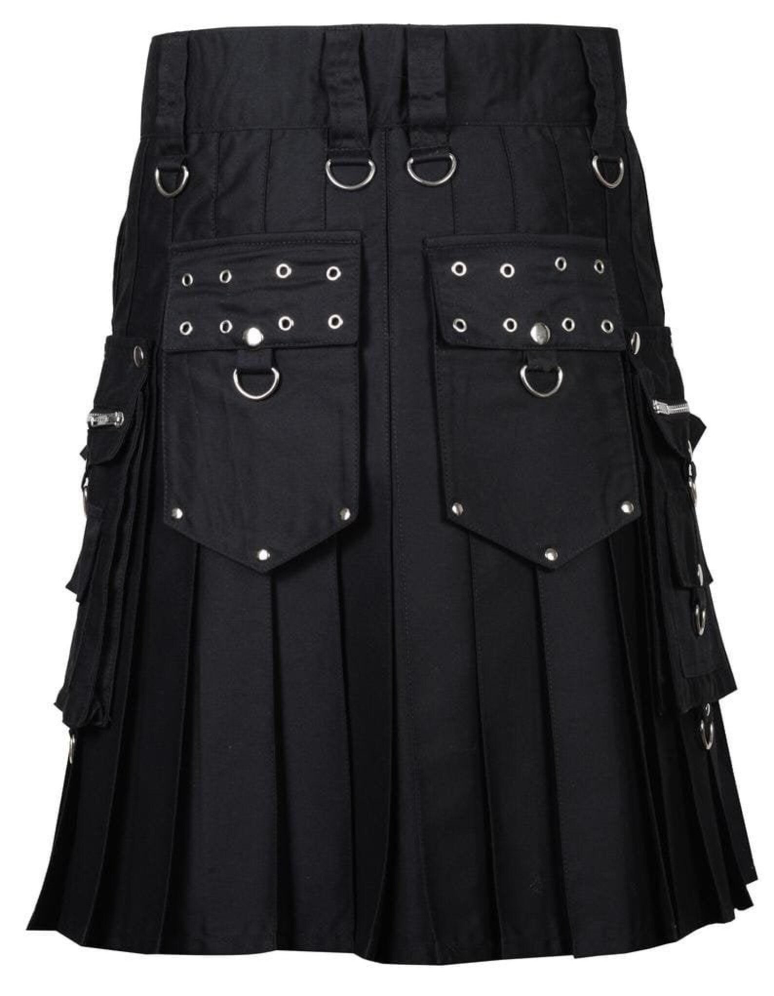 New Men's Black Cotton Utility Kilt Handmade Tactical Cargo Pockets ...