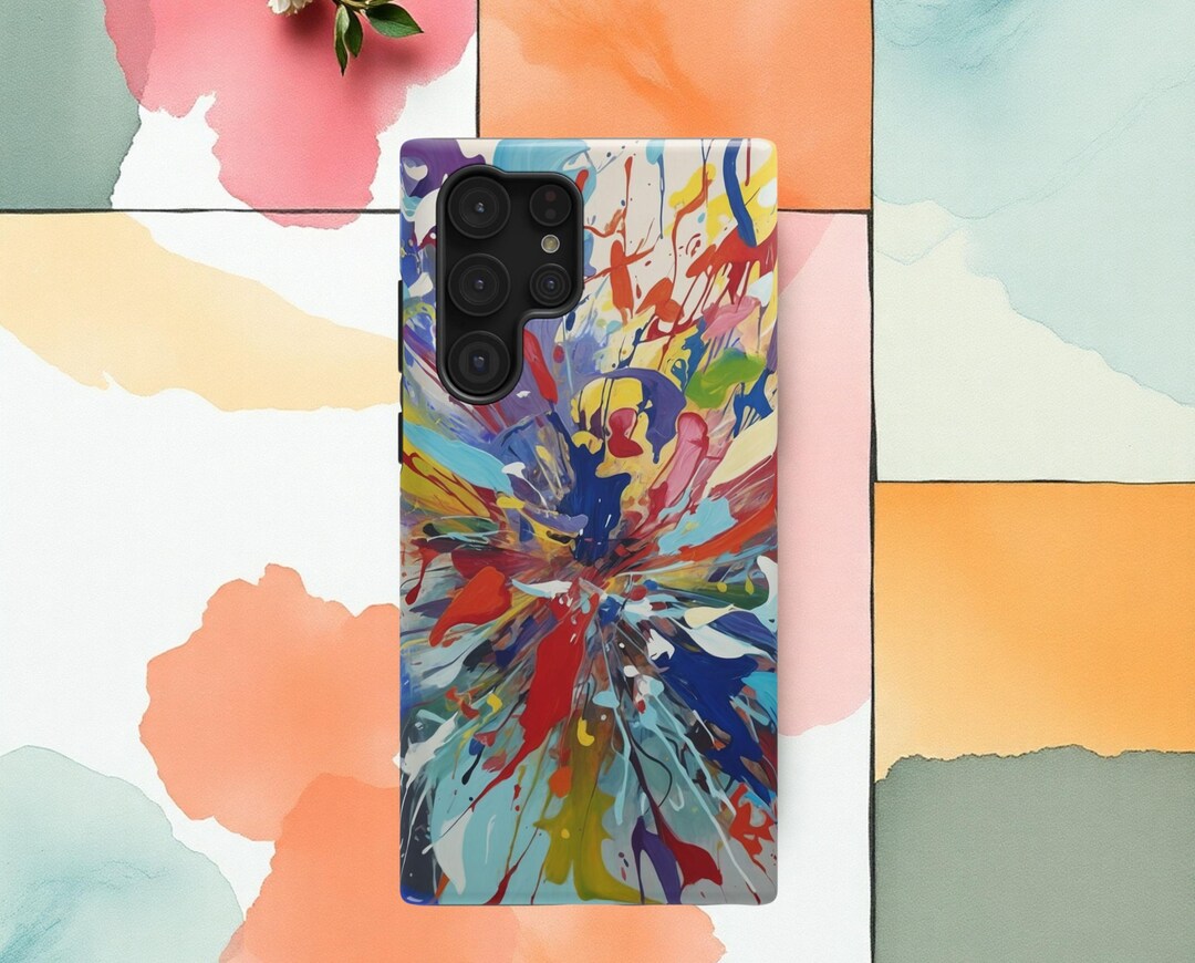 Abstract Paint Splatter Phone Case Artistic Color Explosion Cover Vibrant Artsy Case for Samsung ...
