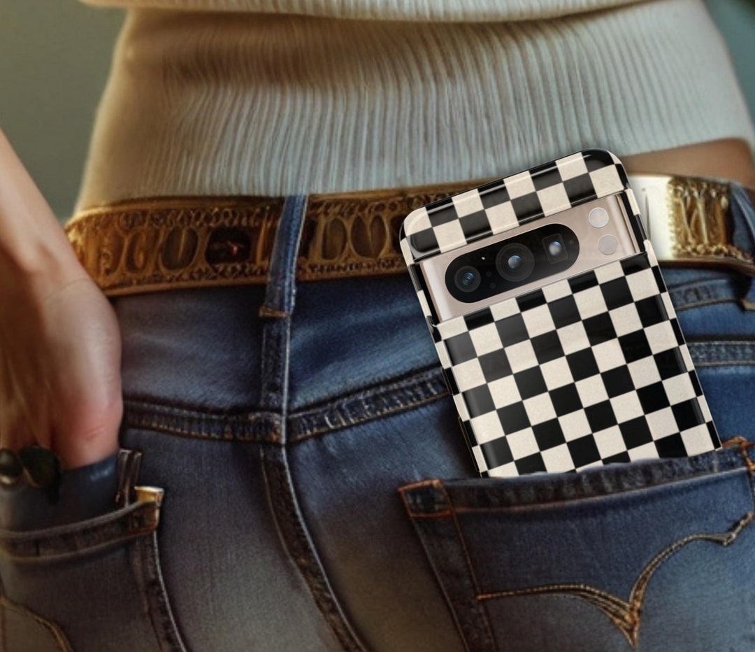 Checkers Phone Case – Black and White Retro Pattern, Minimalist Design ...