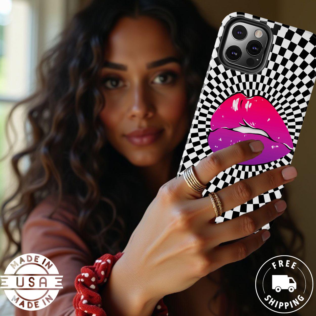Optical Illusion Psychedelic Retro Lips Phone Case Groovy Pop Art ...