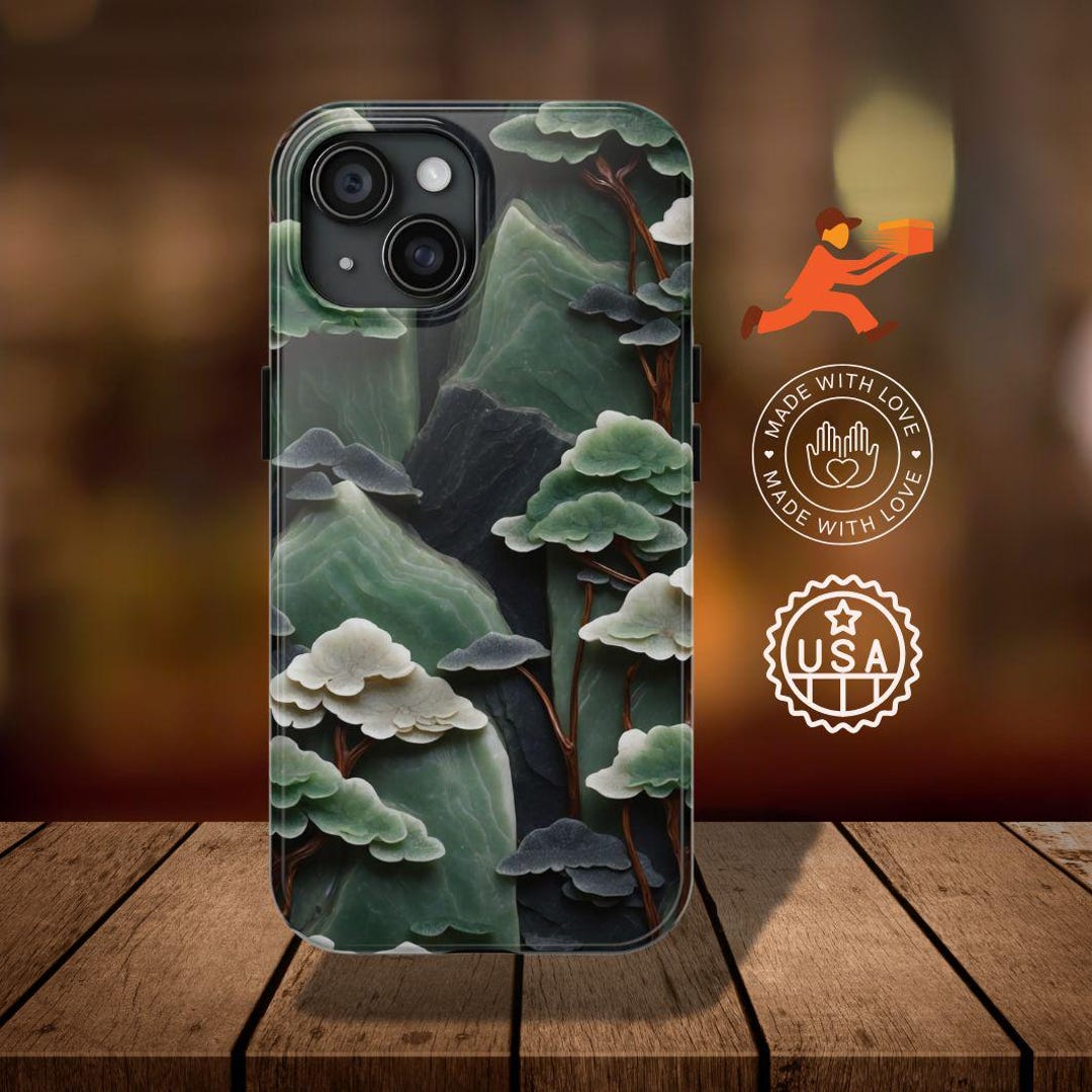 Jade Stone Carved Hills Forest Phone Case Nature Design Gift for Her ...