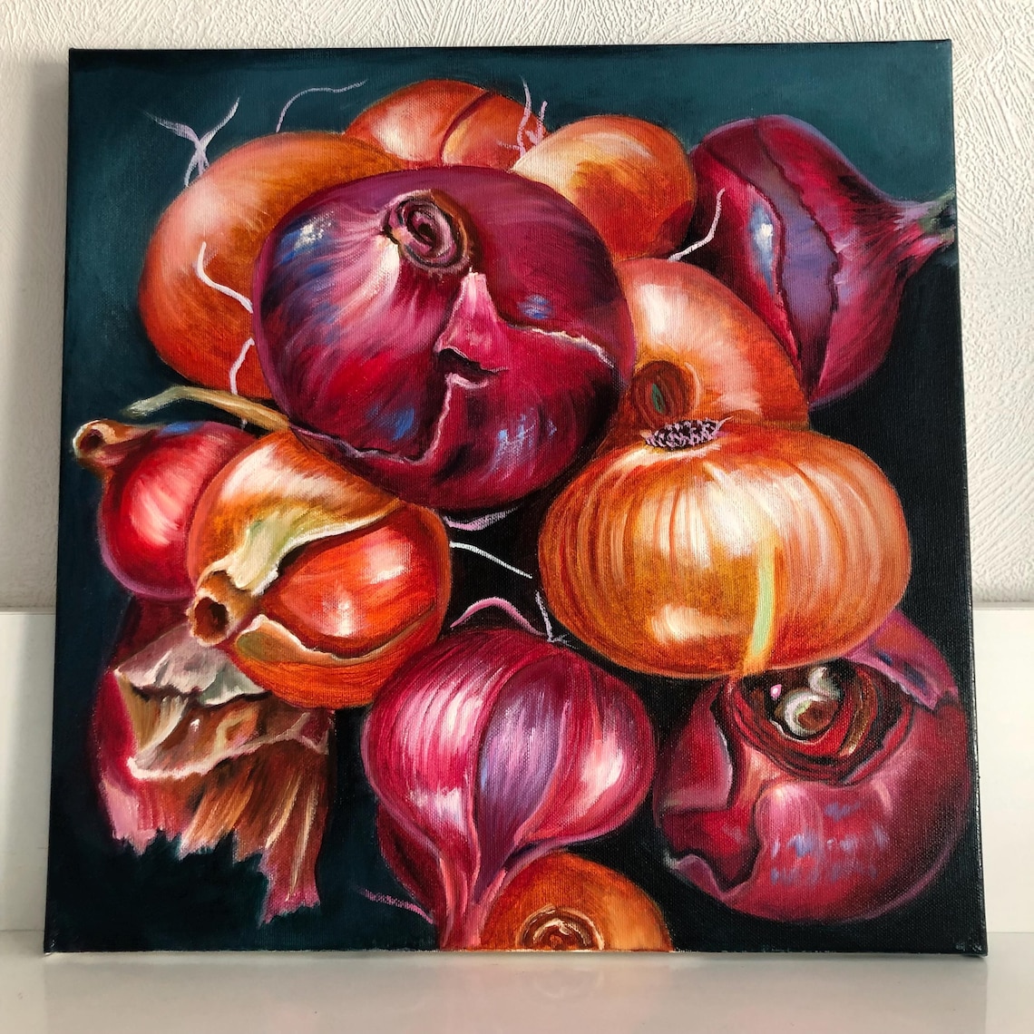 Original Oil Painting, Fine Art, Onions, Still Life, Modern Art, Red ...