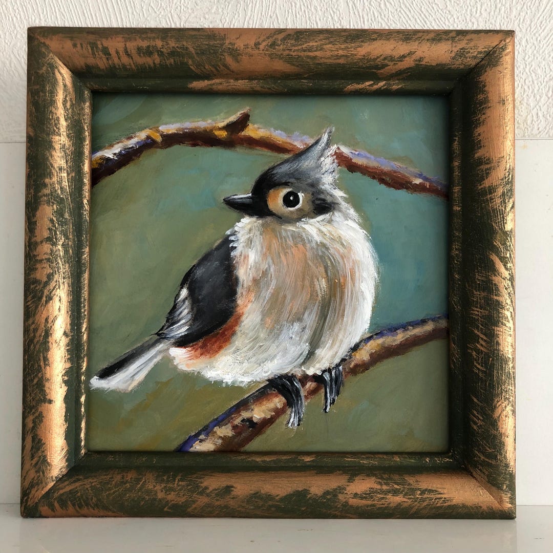 Oil Painting, Fine Art, Little Bird on a Branch, Miniature, Bright ...