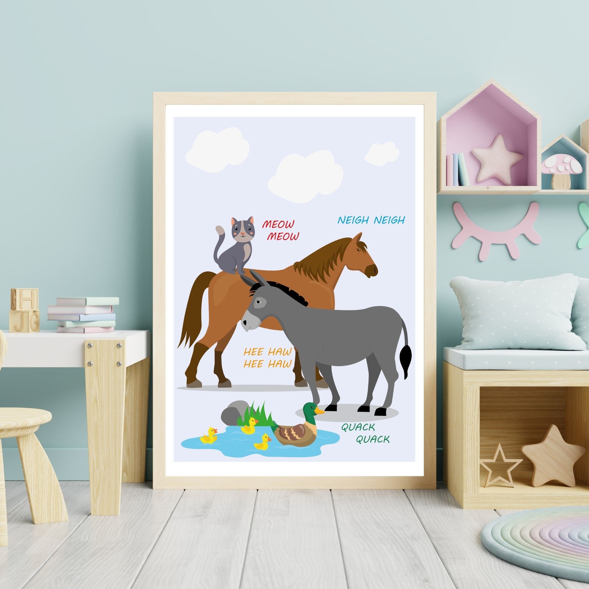 Children's Room Wall Decor With Old Farmer and Farm Animals,montessori ...