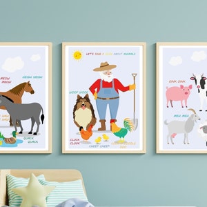 Children's Room Wall Decor With Old Farmer and Farm Animals,montessori ...