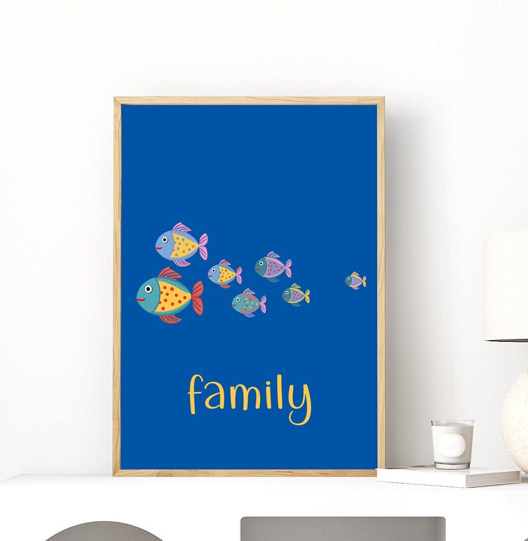 Fun Fish Family Digital Printable Wall Art, Cute Fish Poster Family ...