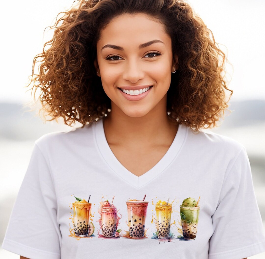 Boba Tea Unisex Jersey Short Sleeve V-neck Tee, Bubble Tea Tee, Bubble ...