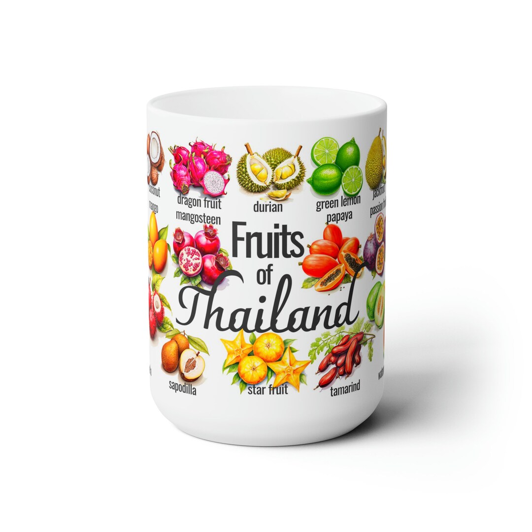 Thailand Fruits Mug - Vibrant Tropical Fruit Design - Unique Ceramic ...