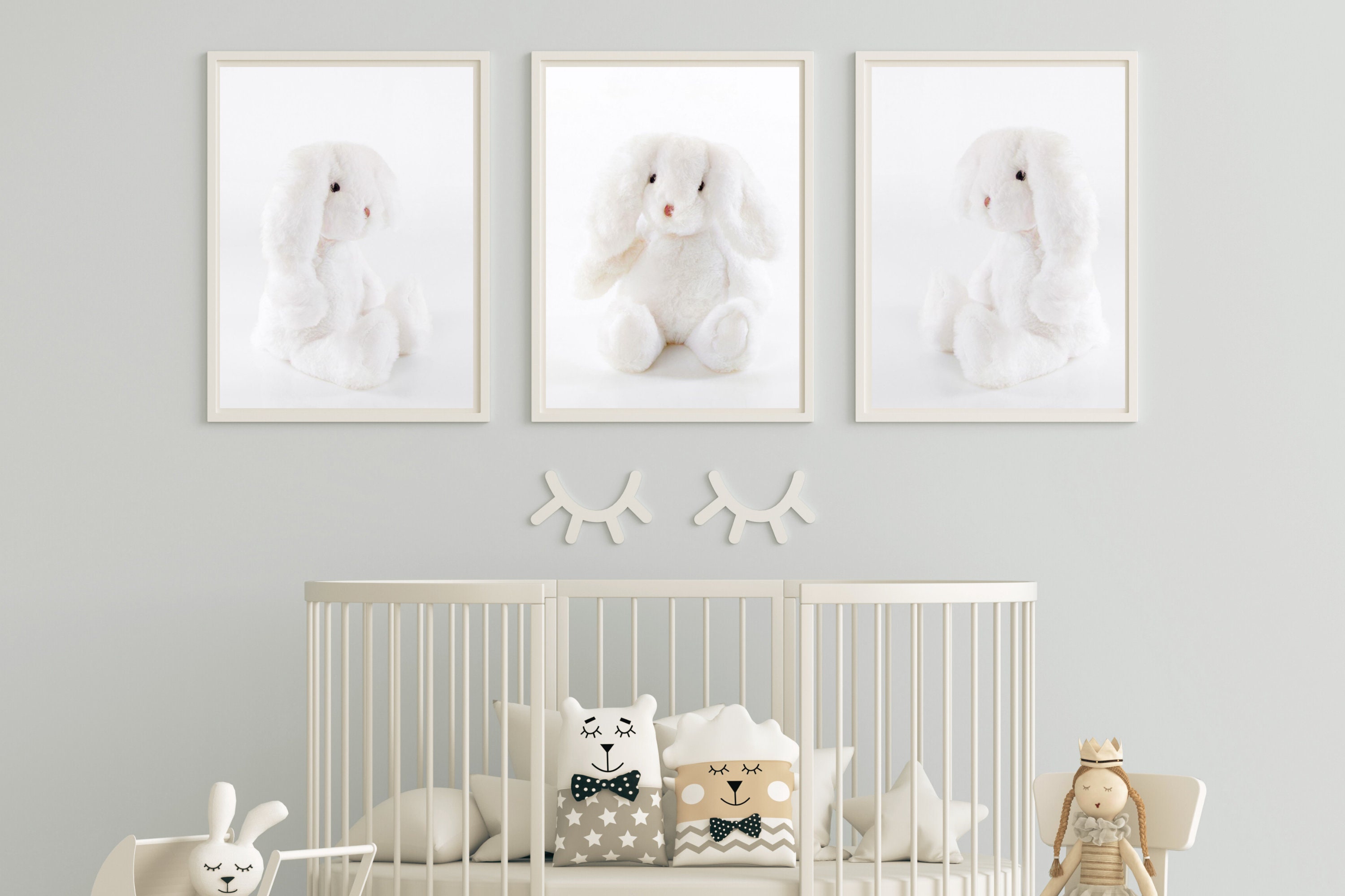 White Rabbits Wall Art, Rabbit Print, Baby Bedroom, Nursery Wall Art ...