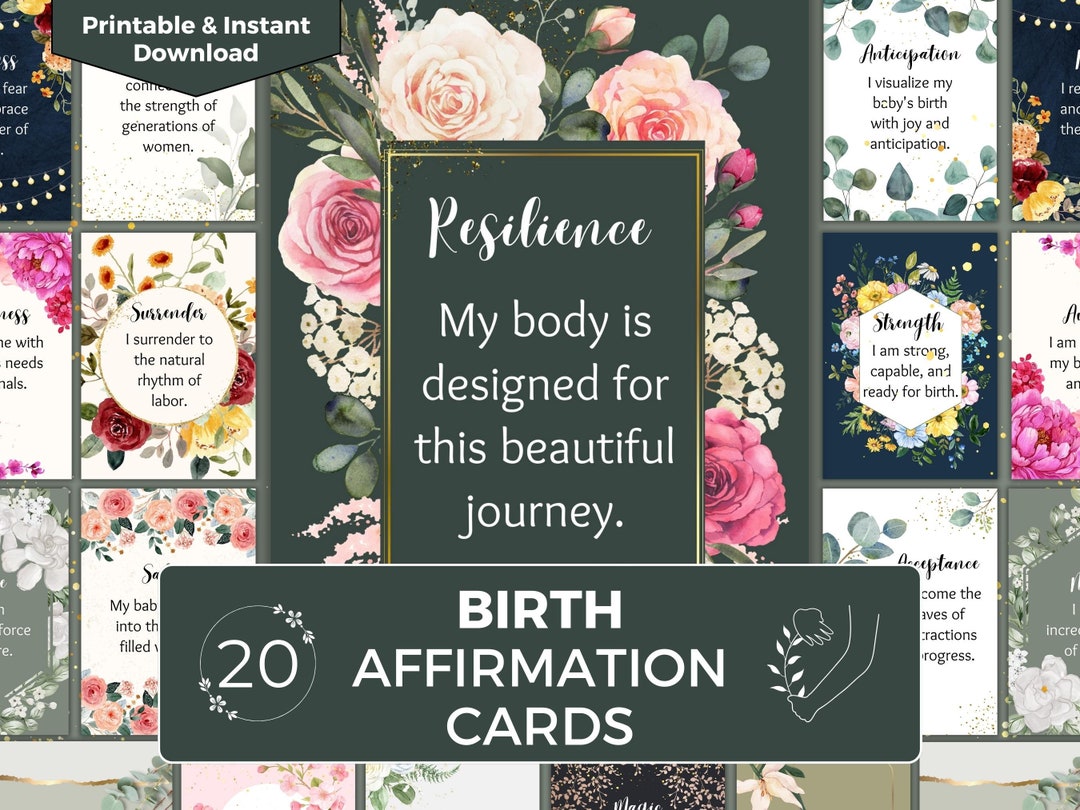 Birth Affirmation Cards Printable Baby Shower Gift Positive Birthing ...