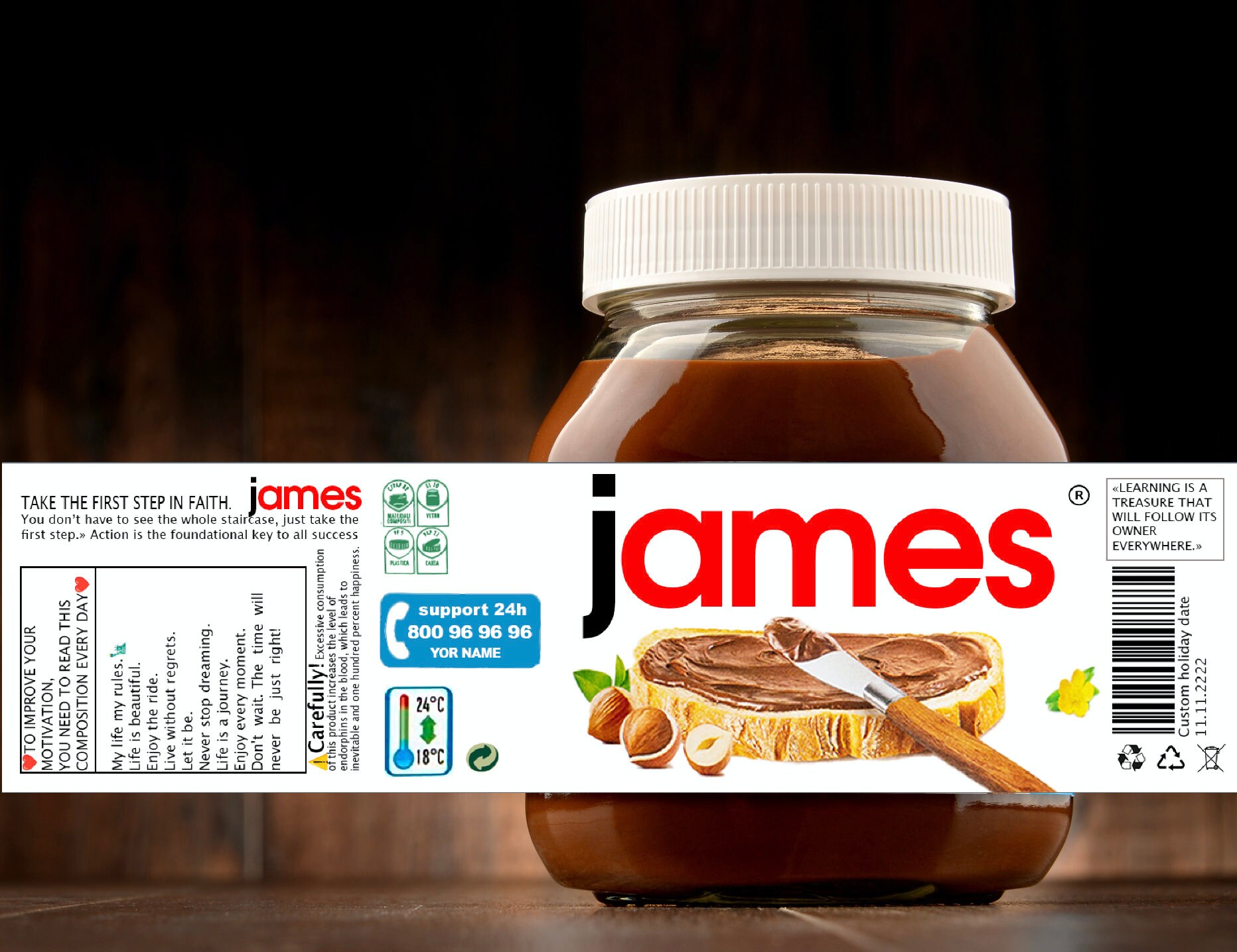 Personalised NUTELLA Jar Label Digital File Nutella Label Printable ...