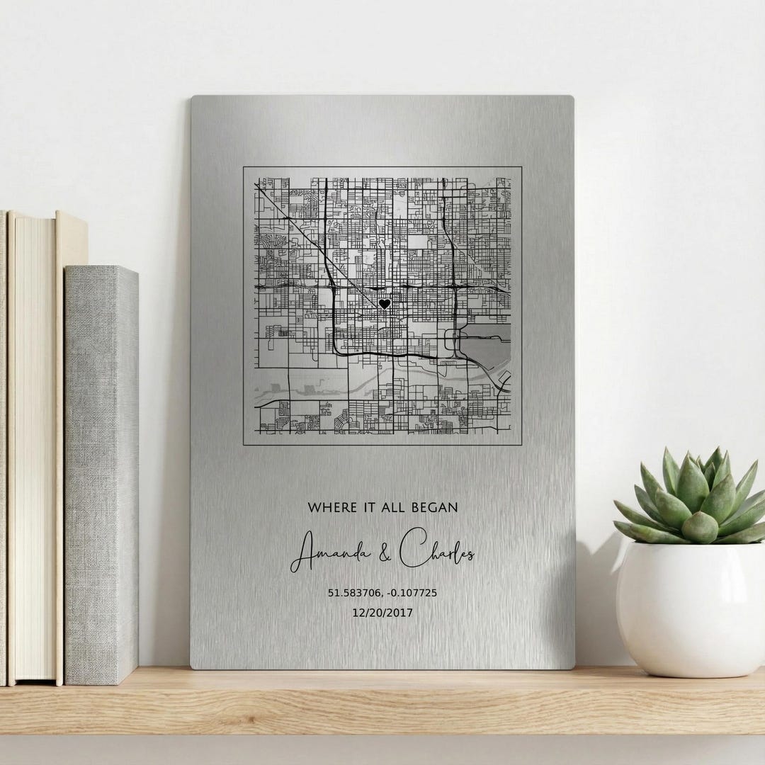 Location Map Plaque, Where It All Began, Where We Met Coordinates, Our ...