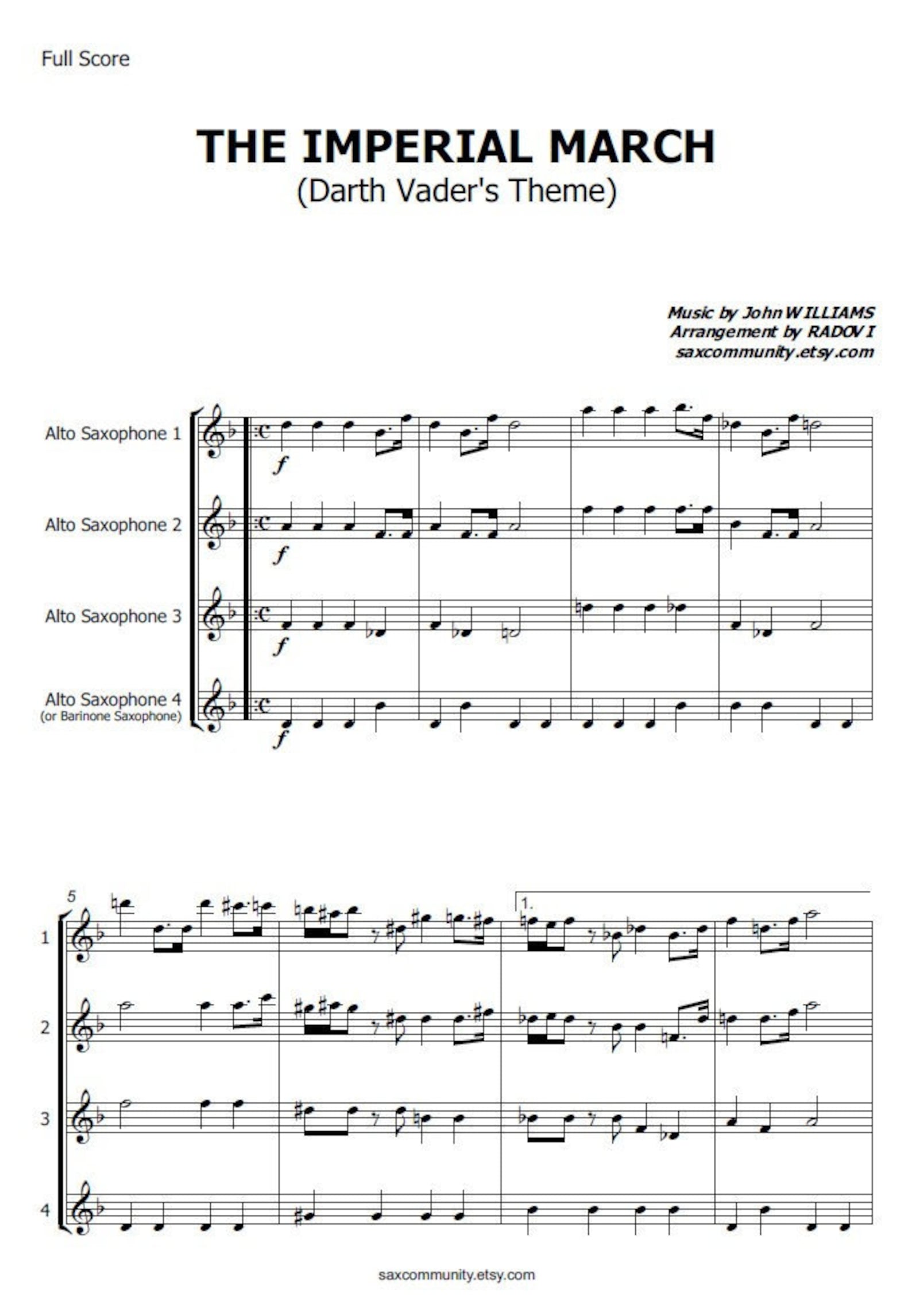 The Imperial March by John Williams for 4 Saxophones (AAAA) - Etsy