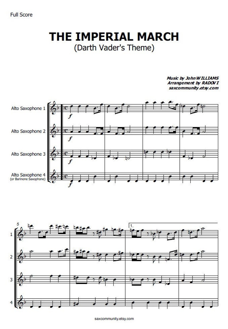 The Imperial March by John Williams for 4 Saxophones (AAAA) - Etsy